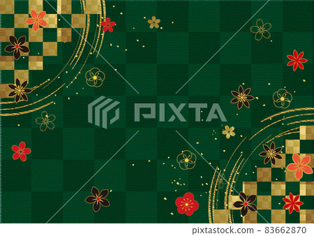 Japanese pattern_gold leaf lattice_green... - Stock Illustration ...
