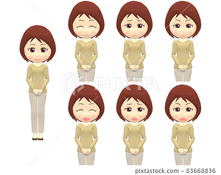[Facial expression A] Female knit bob front - Stock Illustration ...