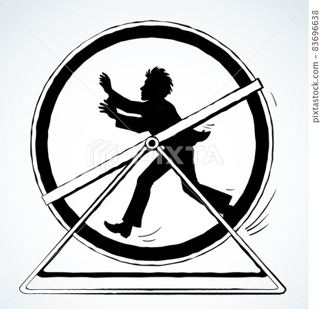Man running in circle wheel. Vector drawing - Stock Illustration ...
