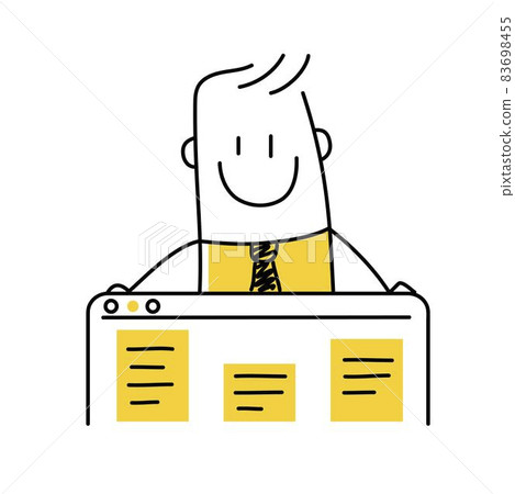 Stick man manager is standing near the... - Stock Illustration ...