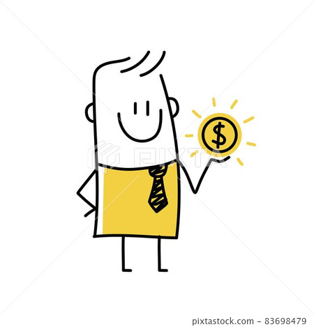 Stick man holding a dollar, gold coin. - Stock Illustration [83698479 ...