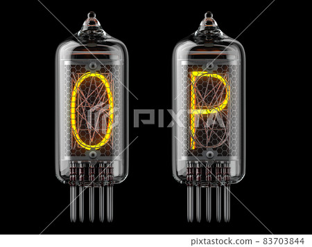 Nixie tube indicator. Letters o and p on black... - Stock Illustration ...