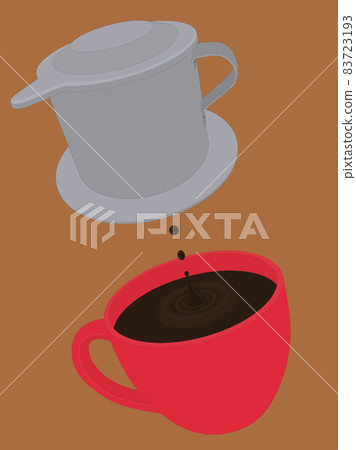 Vietnamese phin black coffee in red cup with... - Stock Illustration ...