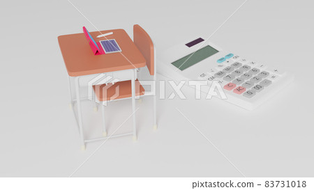 Miniature school desk and calculator placed on... - Stock Illustration ...