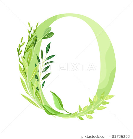 Capital Alphabet Letter O Decorated with Green... - Stock Illustration ...