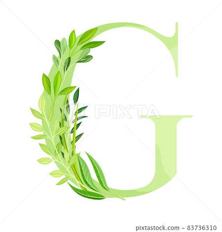 Alphabet Letter G Decorated with Green Foliage... - Stock Illustration ...