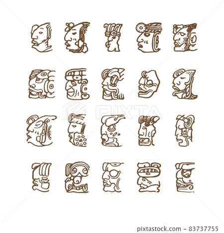 Ancient maya gods mask symbol illustration set-插圖素材 [83737755] - PIXTA圖庫