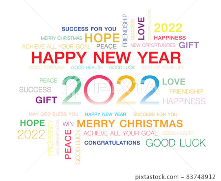 Greeting words around New Year date 2022 in... - Stock Illustration ...