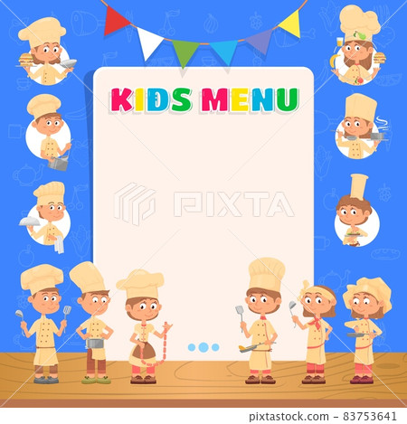 Kids menu background. Children chefs, kid... - Stock Illustration ...