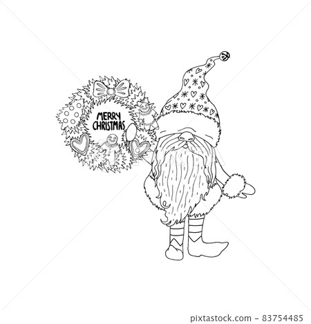 Cute line art cartoon gnome. Christmas... - Stock Illustration ...