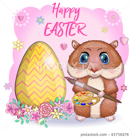 Cute hamster with easter egg, hamster cartoon... - Stock Illustration ...