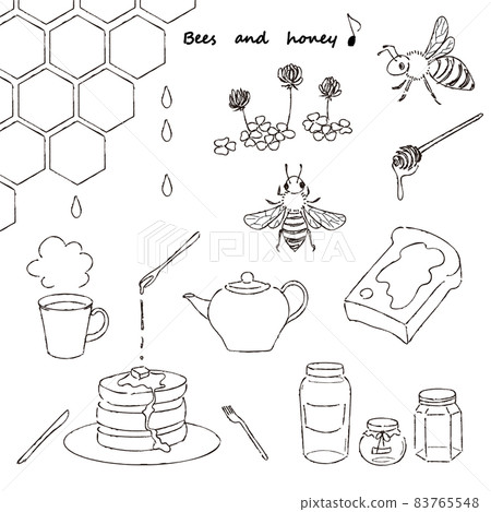 Honey honey bee illustration set line drawing - Stock Illustration ...