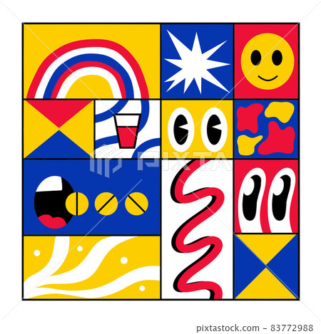 Modern comic cartoon geometric shapes. Square... - Stock Illustration ...