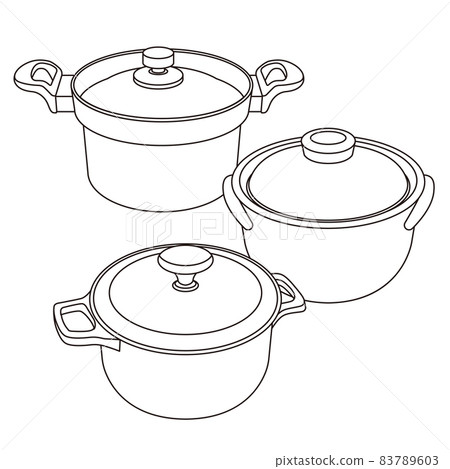 Line drawing illustration of 3 kinds of pots - Stock Illustration ...