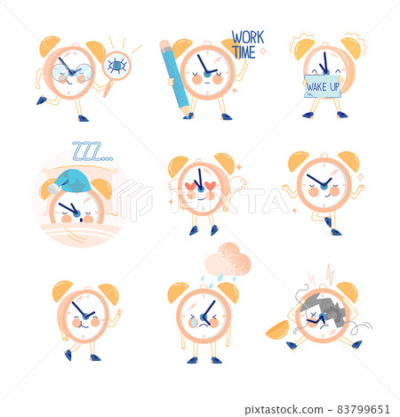 Funny Clock Character with Smiling Face... - Stock Illustration ...