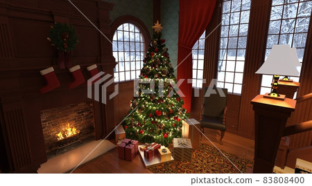 Christmas room vintage style interior 3d... - Stock Illustration ...