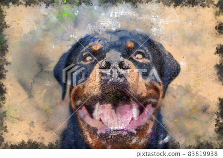 Portrait of a smiling black dog. Happy male... - Stock Illustration ...
