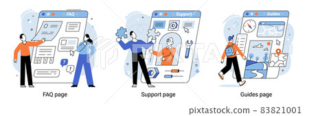 FAQ website banner set, support page, guides... - Stock Illustration ...