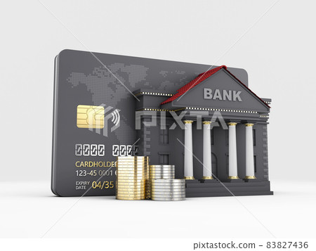 3d Rendering of Credit Card with Bank Building.... - Stock Illustration ...