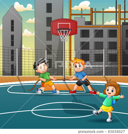 Happy children playing in the field illustration - Stock Illustration ...