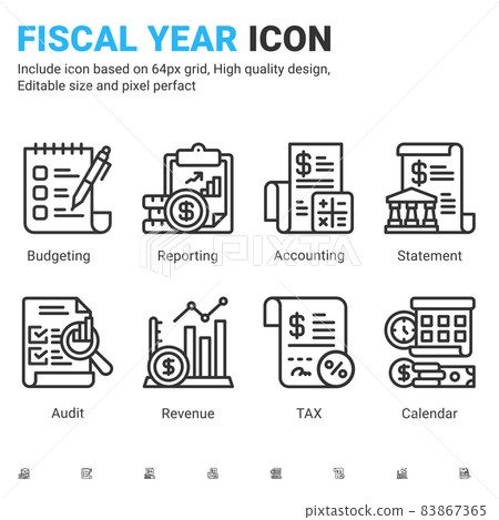 Fiscal year icon set with outline style... - Stock Illustration ...