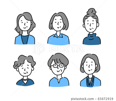 Middle-aged female icon face illustration set - Stock Illustration ...