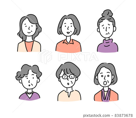 Middle-aged female face icon illustration set - Stock Illustration ...