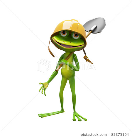 3D Illustration of a Frog Builder with a Shovel - Stock Illustration ...