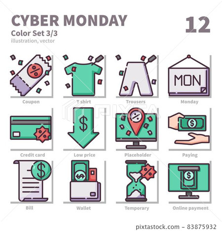 Cyber monday icons set, Color vector and... - Stock Illustration ...