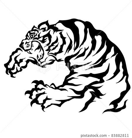 Paper-cutting line drawing of a tiger attacking - Stock Illustration ...