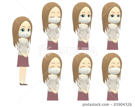 [Facial expression A] Caucasian female knit... - Stock Illustration ...