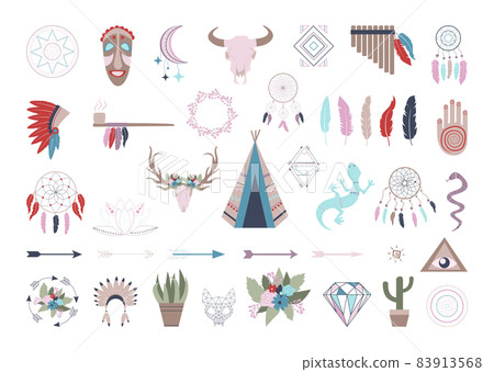 Collection of Illustrations in Boho Style - Stock Illustration ...