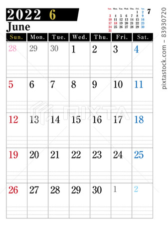 2022 Simple vertical calendar June - Stock Illustration [83930720] - PIXTA