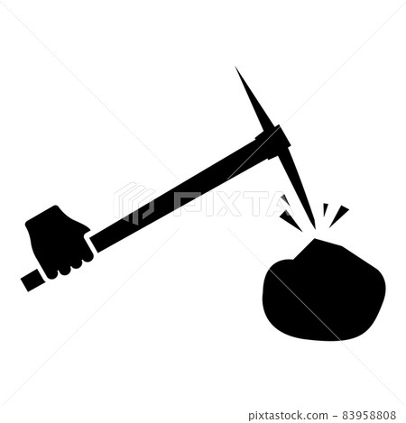 Pickaxe hit stone in hand icon black color... - Stock Illustration ...