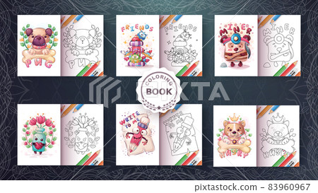 Set cartoon character animal coloring book - Stock Illustration ...