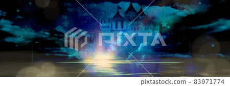 A fairy tale-like castle, moon and starry sky... - Stock Illustration ...