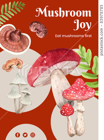Poster template with mushroom and forest plants... - Stock Illustration ...