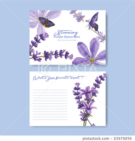 Postcard template with purple and blue... - Stock Illustration ...