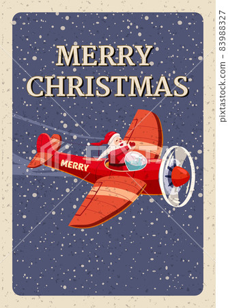 Santa Claus flying on vintage plane. Christmas... - Stock Illustration ...