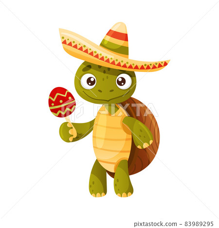 Cute funny turtle in sombrero hat playing... - Stock Illustration ...