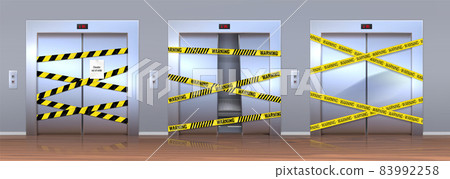 Realistic 3d broken elevators on repair with... - Stock Illustration ...