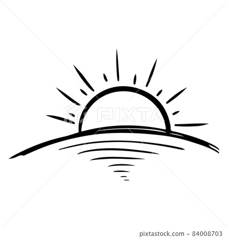 hand drawn sunset in doodle style. Design... - Stock Illustration ...