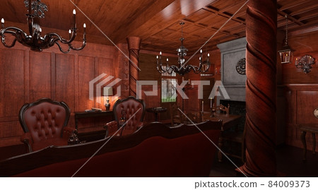 Gothic living room style interior 3d illustration - Stock Illustration ...