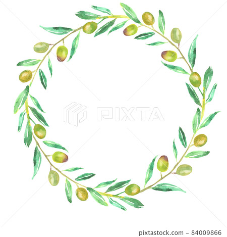 Olive circle frame drawn in watercolor - Stock Illustration [84009866 ...