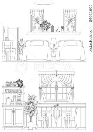 Interior line drawing vector illustration.... - Stock Illustration ...