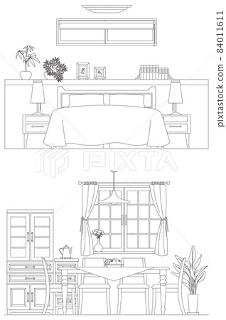 Interior line drawing vector illustration.... - Stock Illustration ...
