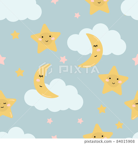 Vector kid little star and moon with cloud on...-插圖素材 [84015908] - PIXTA圖庫