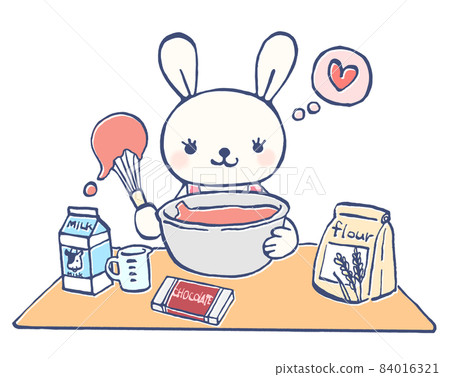 Illustration of a rabbit making Valentine's sweets - Stock Illustration ...