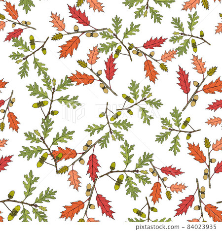 Seamless pattern with white and red oak branches - Stock Illustration ...