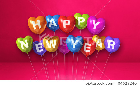 Colorful happy new year heart shape balloons on... - Stock Illustration ...